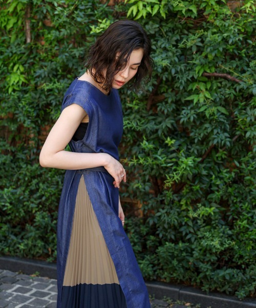 Bou Jeloud（ブージュルード） ワンピース デニムプリーツ配色