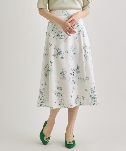 tocco closet スカート グログランテープラインフラワープリントフレアスカート : ZOZOTOWN Yahoo!店 - 通販 - Yahoo!ショッピング