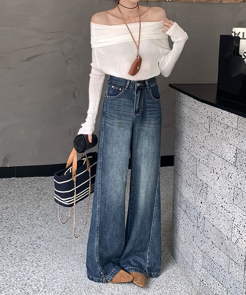 aimoha（アイモハ） ジーンズ デニム デニムパンツ 斜め切替スリット