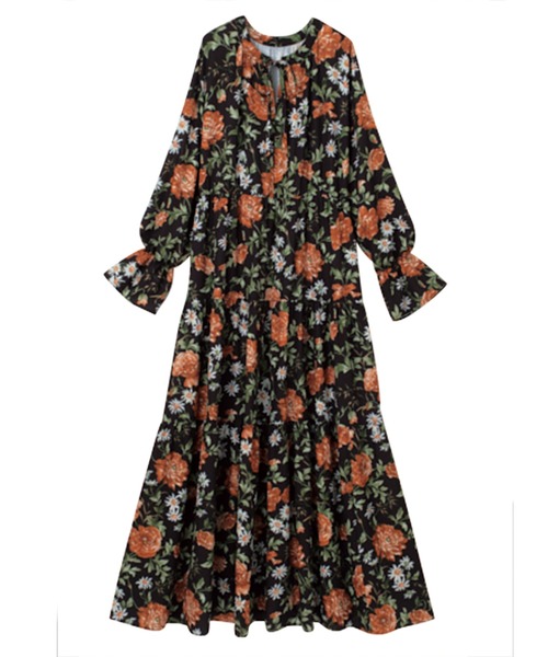 RANAN（ラナン） ワンピース レトロフラワーティアードワンピ