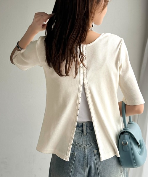 classicalelf カーディガン 大人の抜け感カジュアル。綿100％前後2way5分袖フロントホックカーディガンリブトップス レディース : ZOZOTOWN Yahoo!店 - 通販 ...