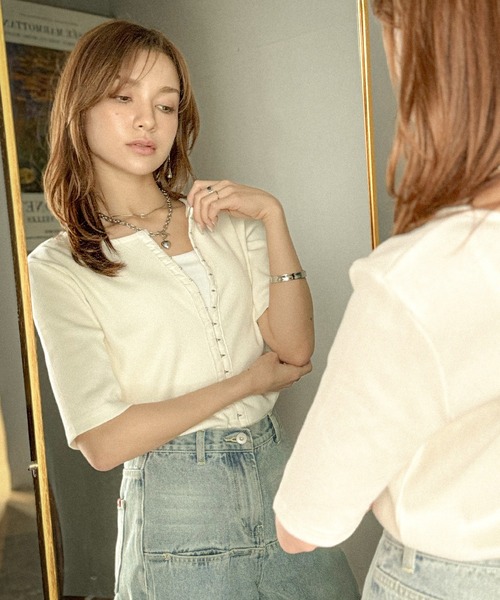 classicalelf カーディガン 大人の抜け感カジュアル。綿100％前後2way5分袖フロントホックカーディガンリブトップス レディース : ZOZOTOWN Yahoo!店 - 通販 ...