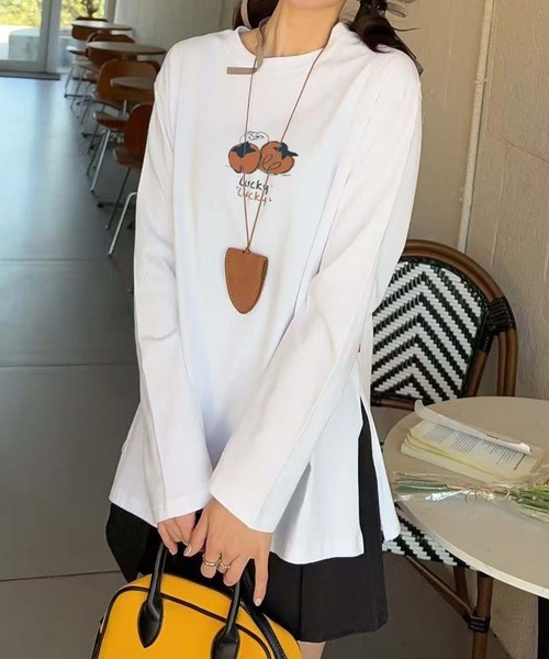 aimoha tシャツ サイドスリットプリント長袖Tシャツ レディース : ZOZOTOWN Yahoo!店 - 通販 - Yahoo!ショッピング